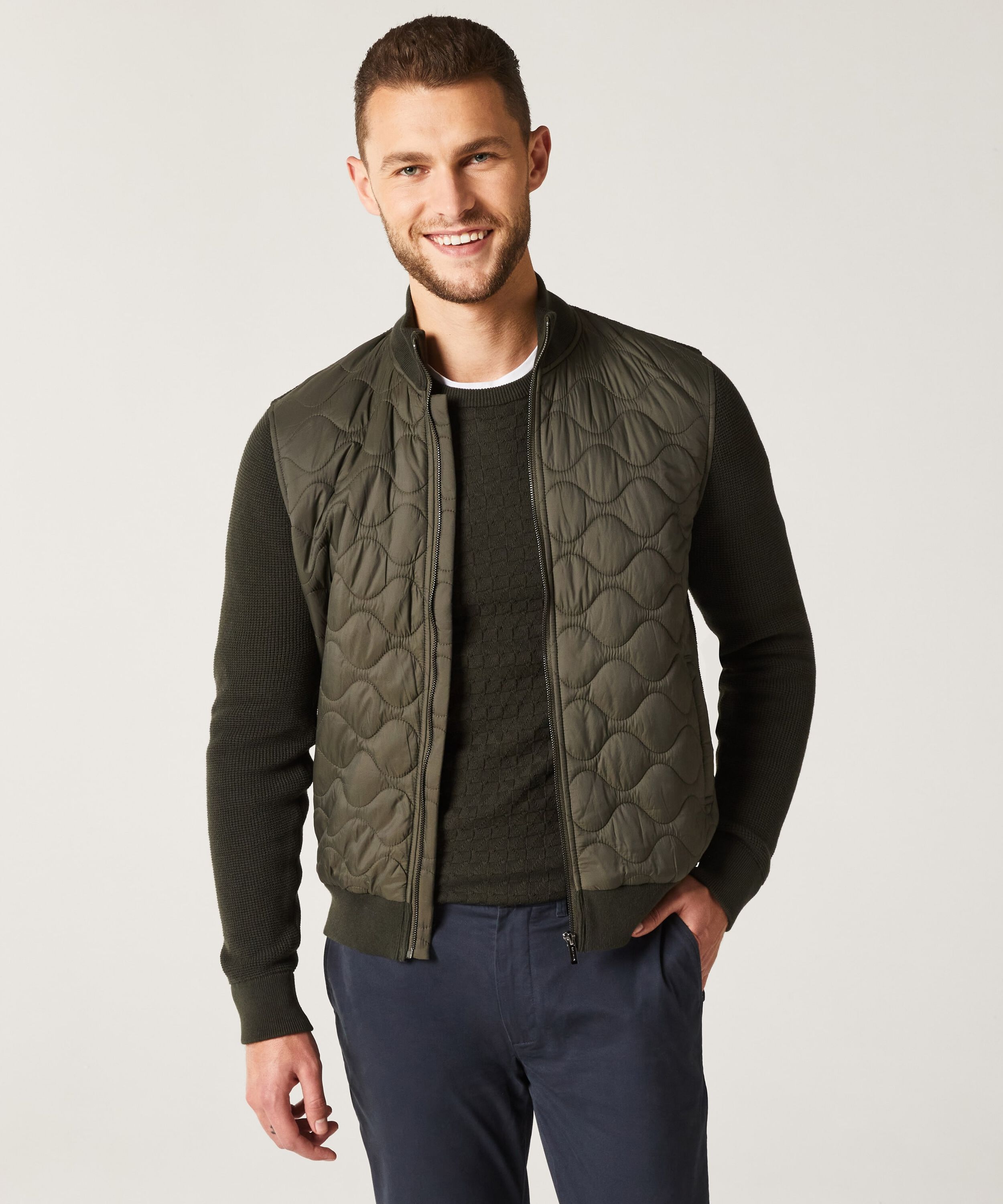 Darragh Zip-Thru Knit Puffer - Khaki | Knitwear | Politix