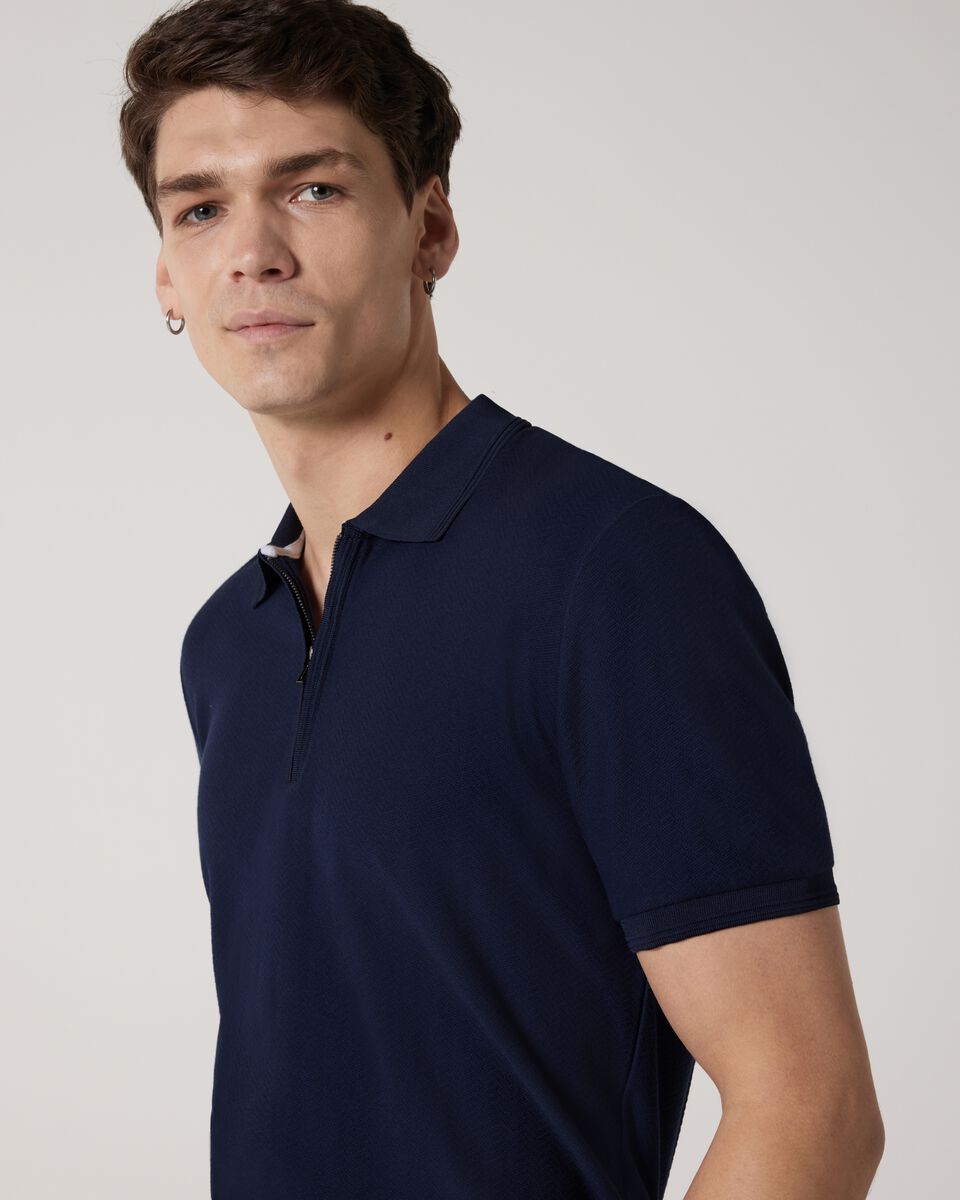 Textured Zip-up Polo - Navy - Textured Zip-up Polo | Polo Shirts | Politix