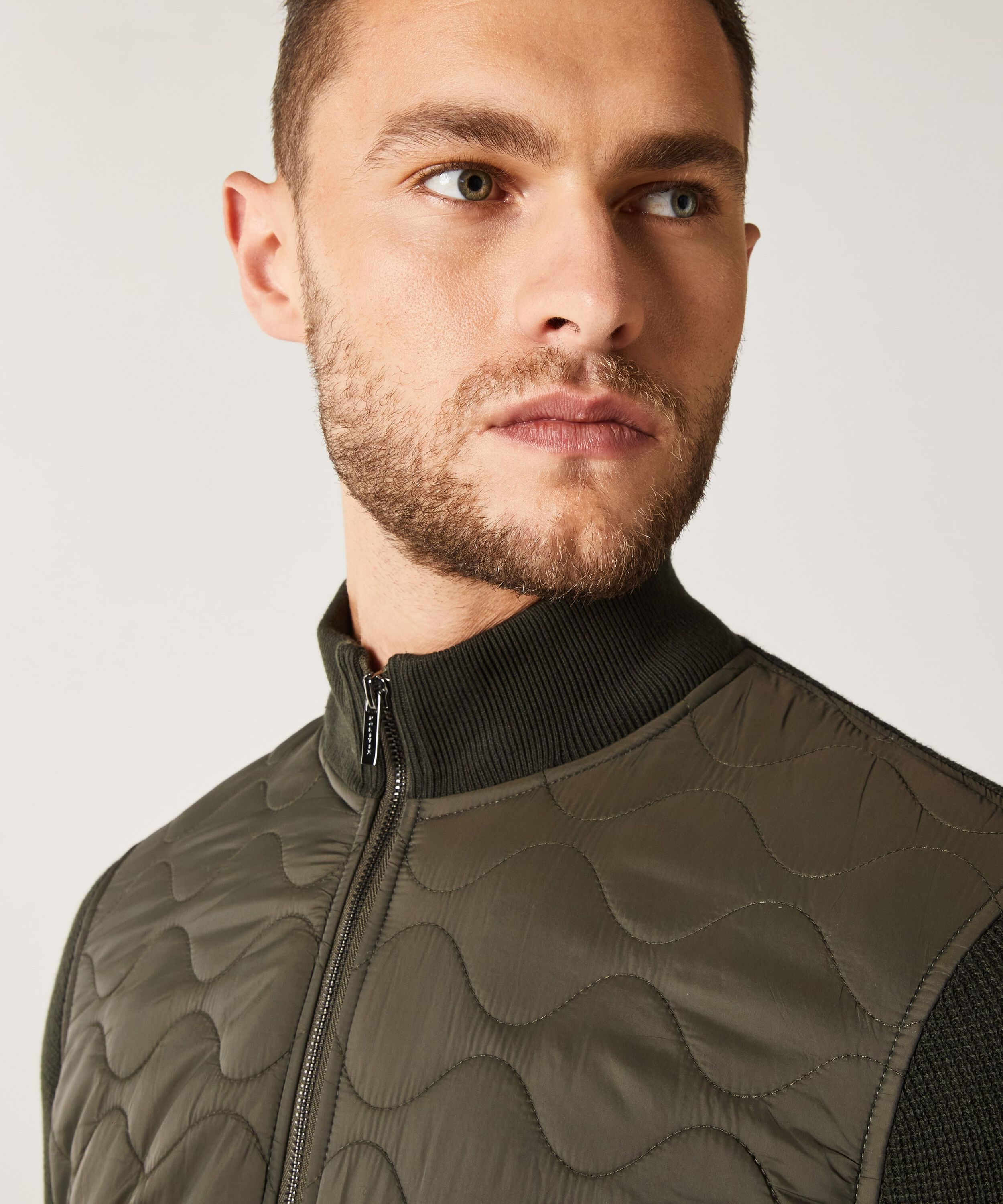 Darragh Zip-Thru Knit Puffer - Khaki | Knitwear | Politix