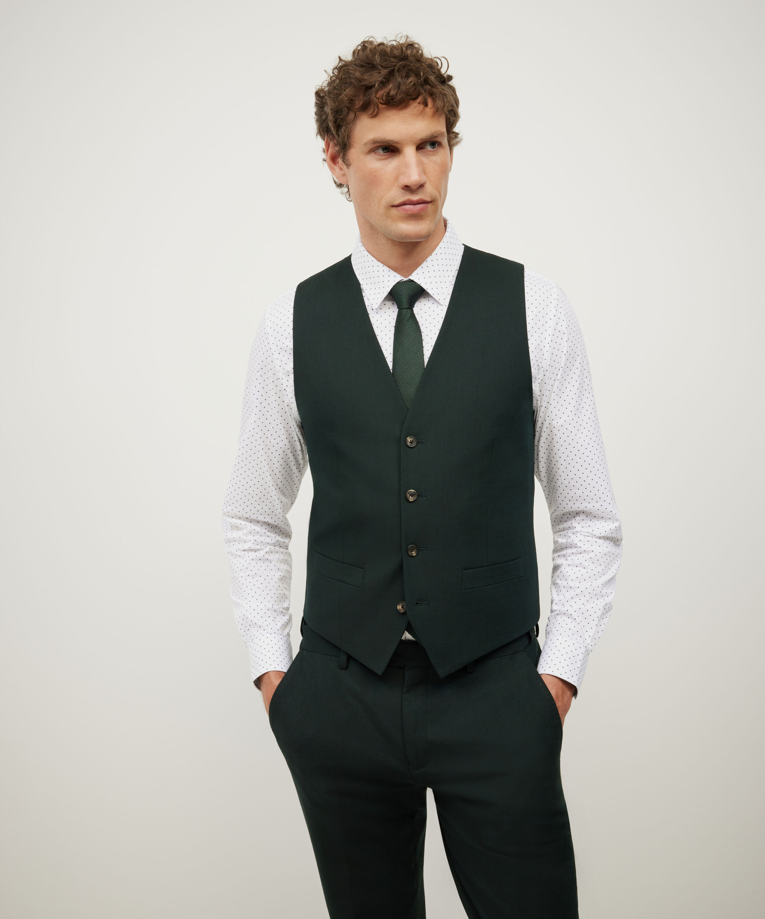 Textured Tailored Vest - Dark Khaki - Textured Tailored Vest | Vests ...