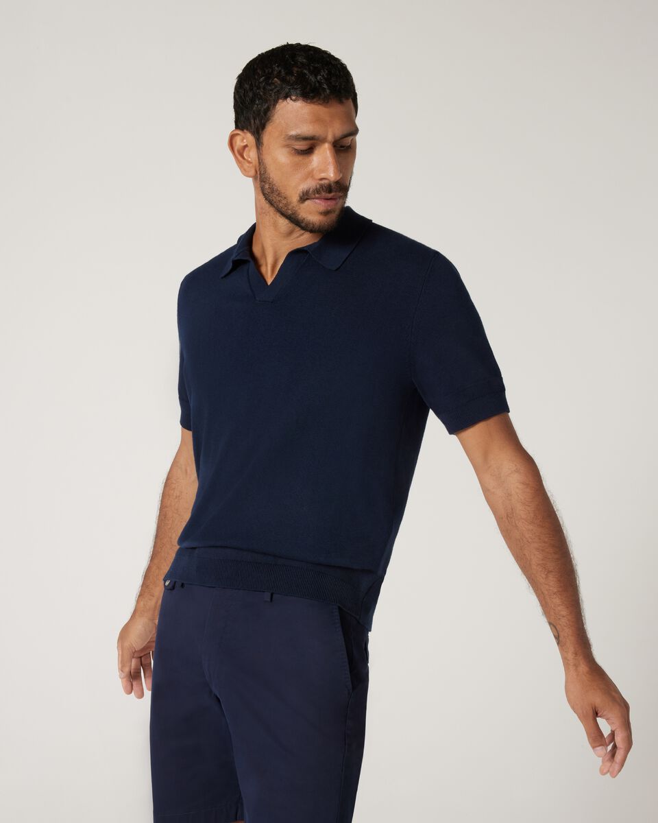 Short Sleeve Trophy Neck Knit - Navy - Short Sleeve Trophy Neck Knit ...